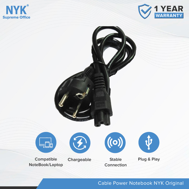 Kabel Power Adaptor Laptop Charger Laptop NYK 1.5 Meter Lubang Tiga ...